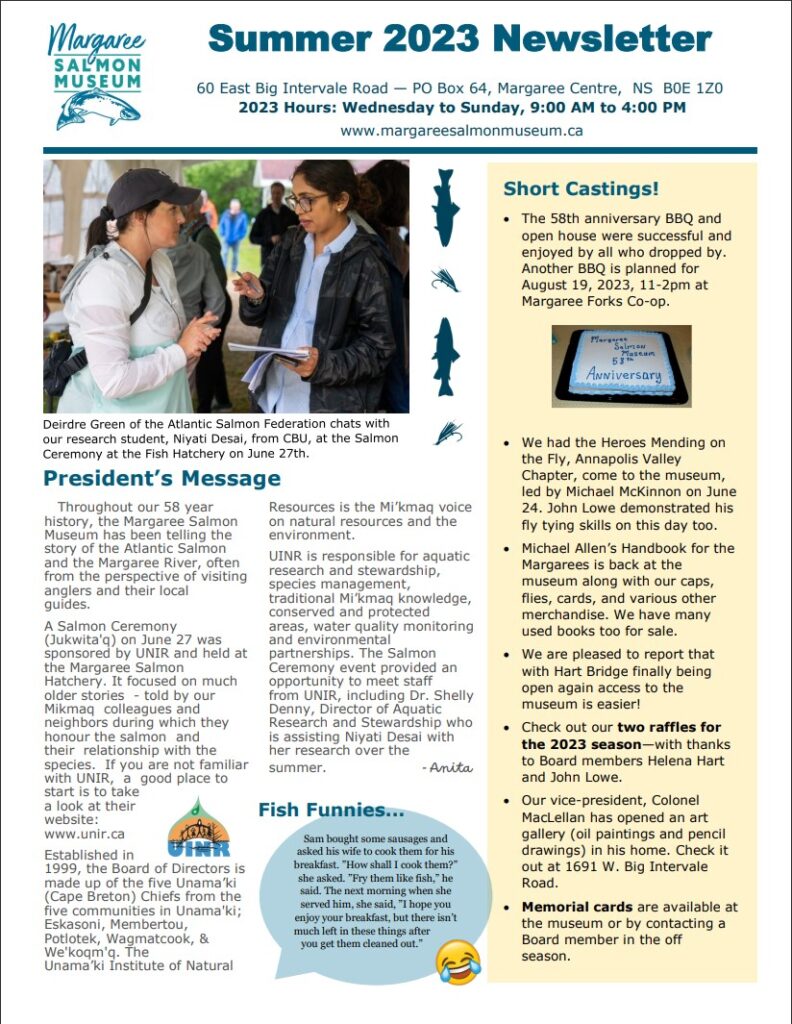 Summer 2023 Newsletter – The Margaree Salmon Museum